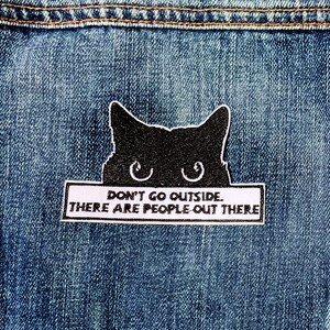 Black Cat Introvert Patch - Embroidered Iron-on for Your Backpack ...