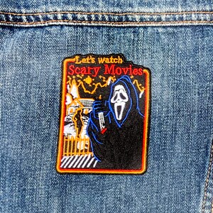 Let's Watch Scary Movies Scream Ghostface Patch Embroidered Iron-on Funny Meme Horror Thriller ...