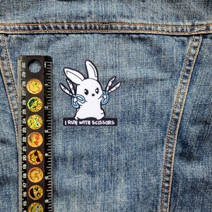 Bunny Runs With Scissors - Inspirational Patch Embroidered - Iron-on ...