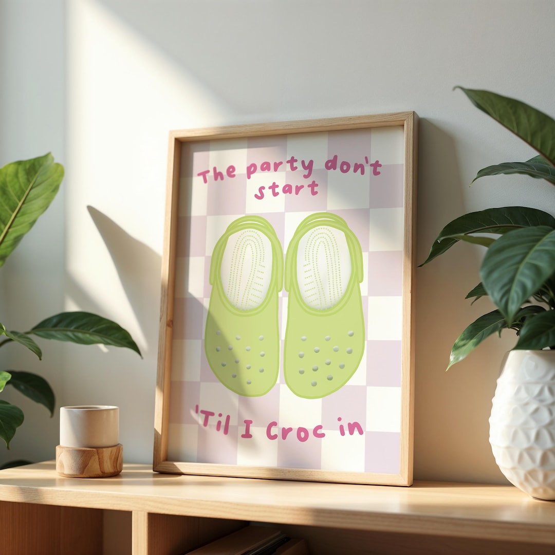 Retro Crocs Print: Croc Lover Gift, Green Chequered Wall Art (unframed ...
