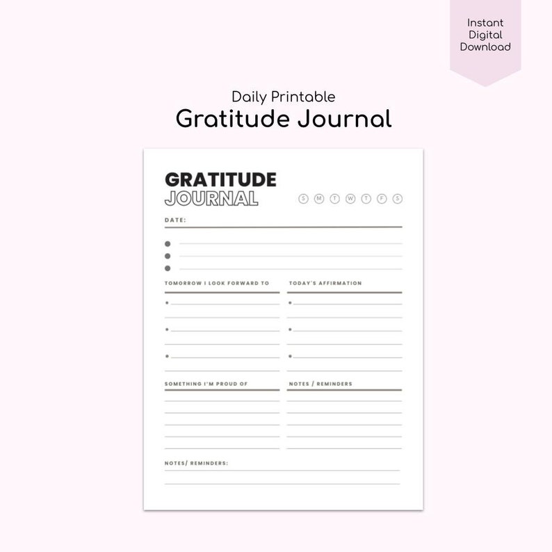 Daily Gratitude Journal, Instant Download Printable - Etsy