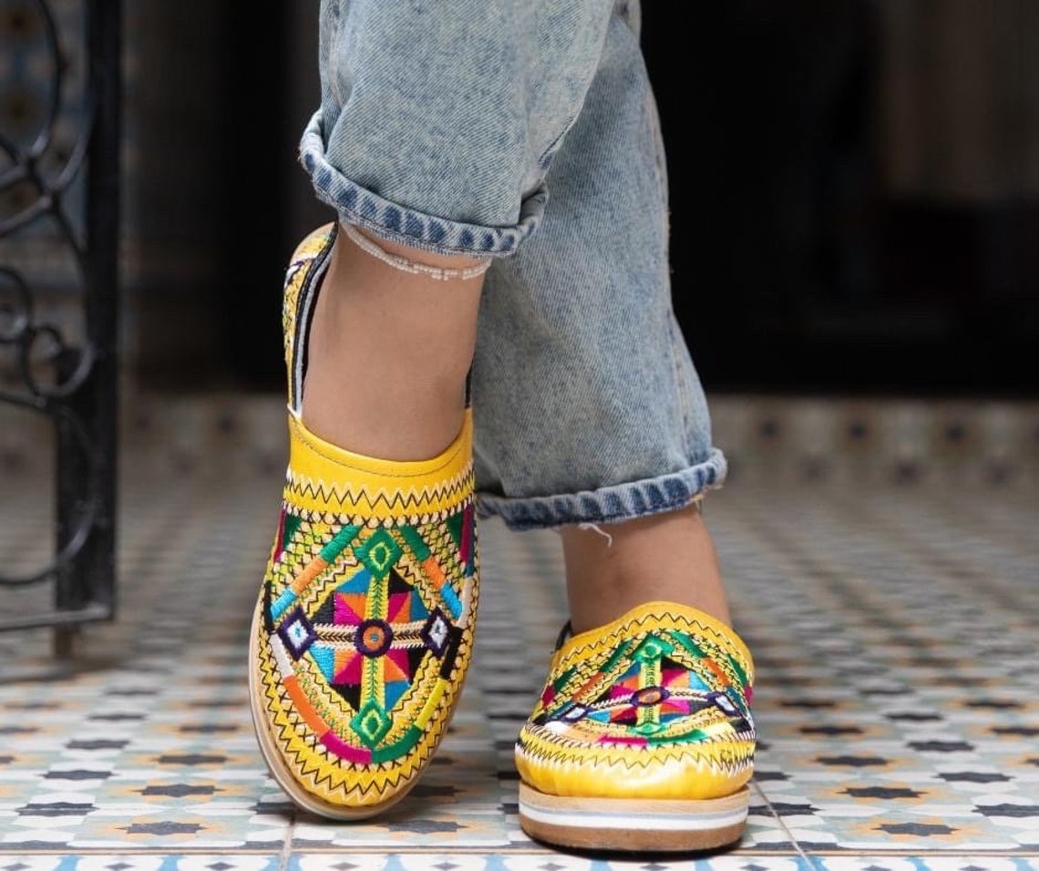 Handcrafted Sheepskin Moccasins With Pom-poms Authentic Moroccan Berber ...