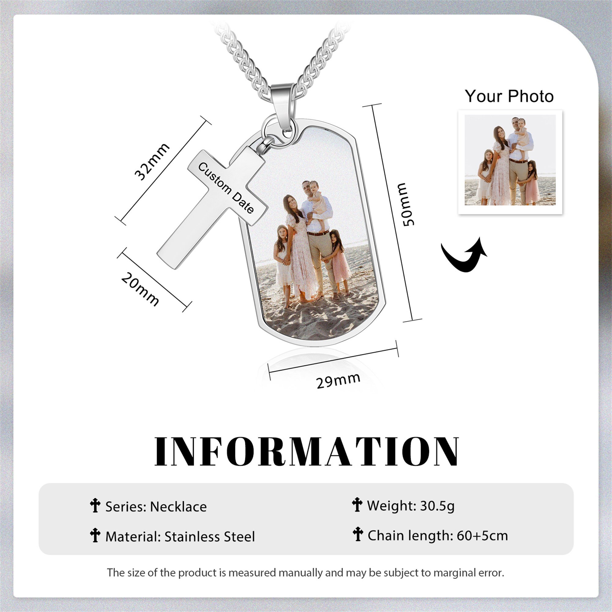 Personalized Cross for Men Necklace,custom Photo & Date Chain Necklace ...