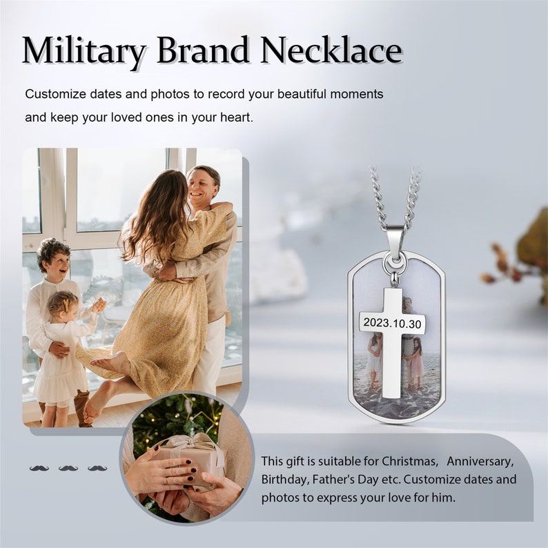 Personalized Cross for Men Necklace,custom Photo & Date Chain Necklace ...