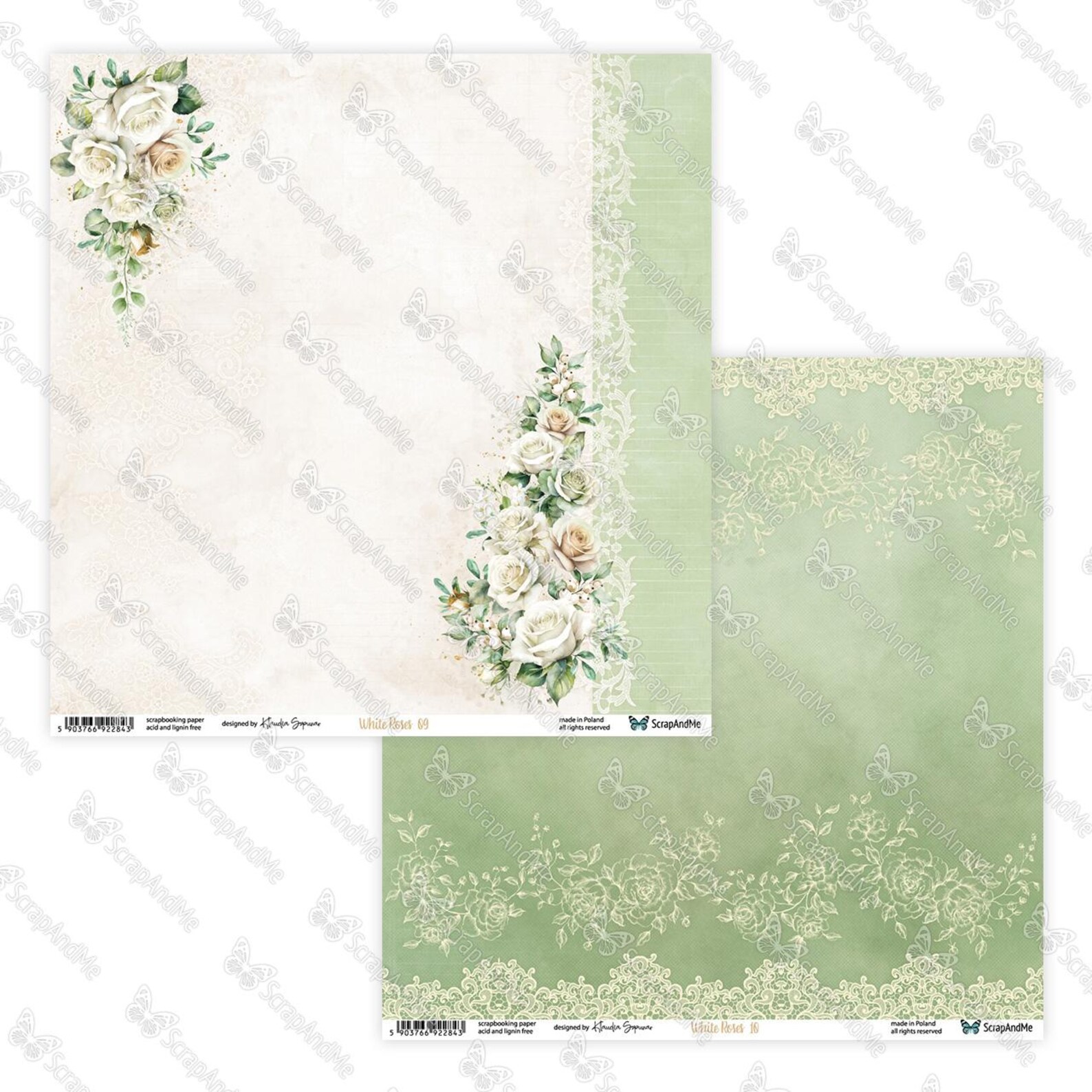White Roses 12x12 Scrapbook Paper Pack | Wedding Floral Papers | 5 ...