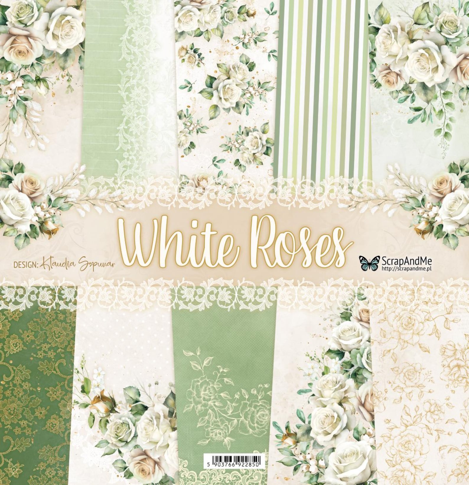 White Roses 12x12 Scrapbook Paper Pack | Wedding Floral Papers | 5 ...