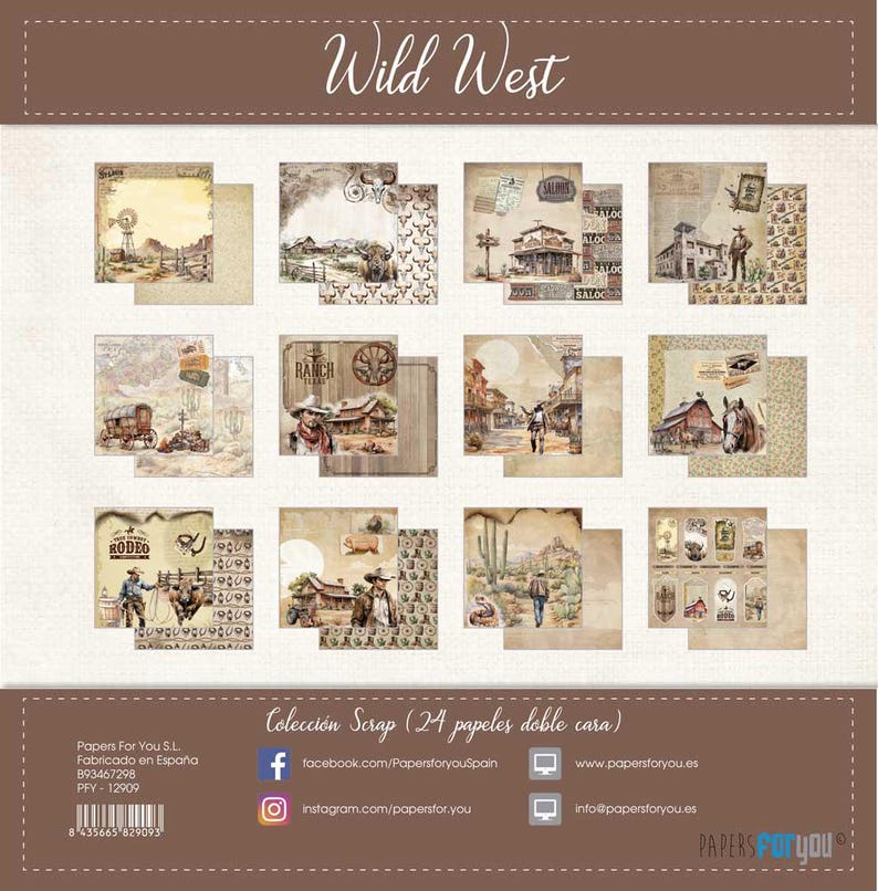 8x8 Scrapbook Paper Pack | 24 Double-sided Sheets | Wild West ...