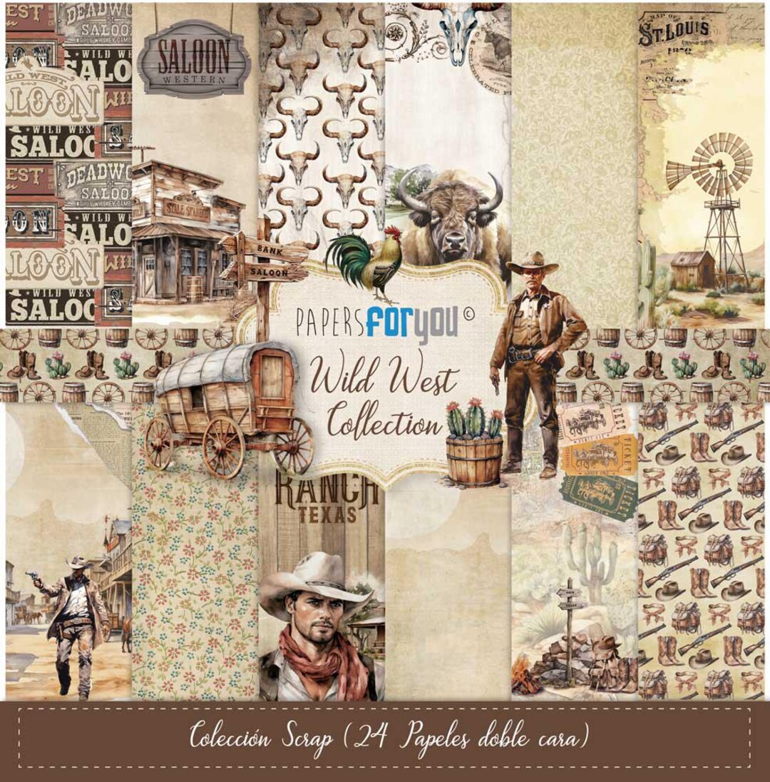 8x8 Scrapbook Paper Pack | 24 Double-sided Sheets | Wild West ...