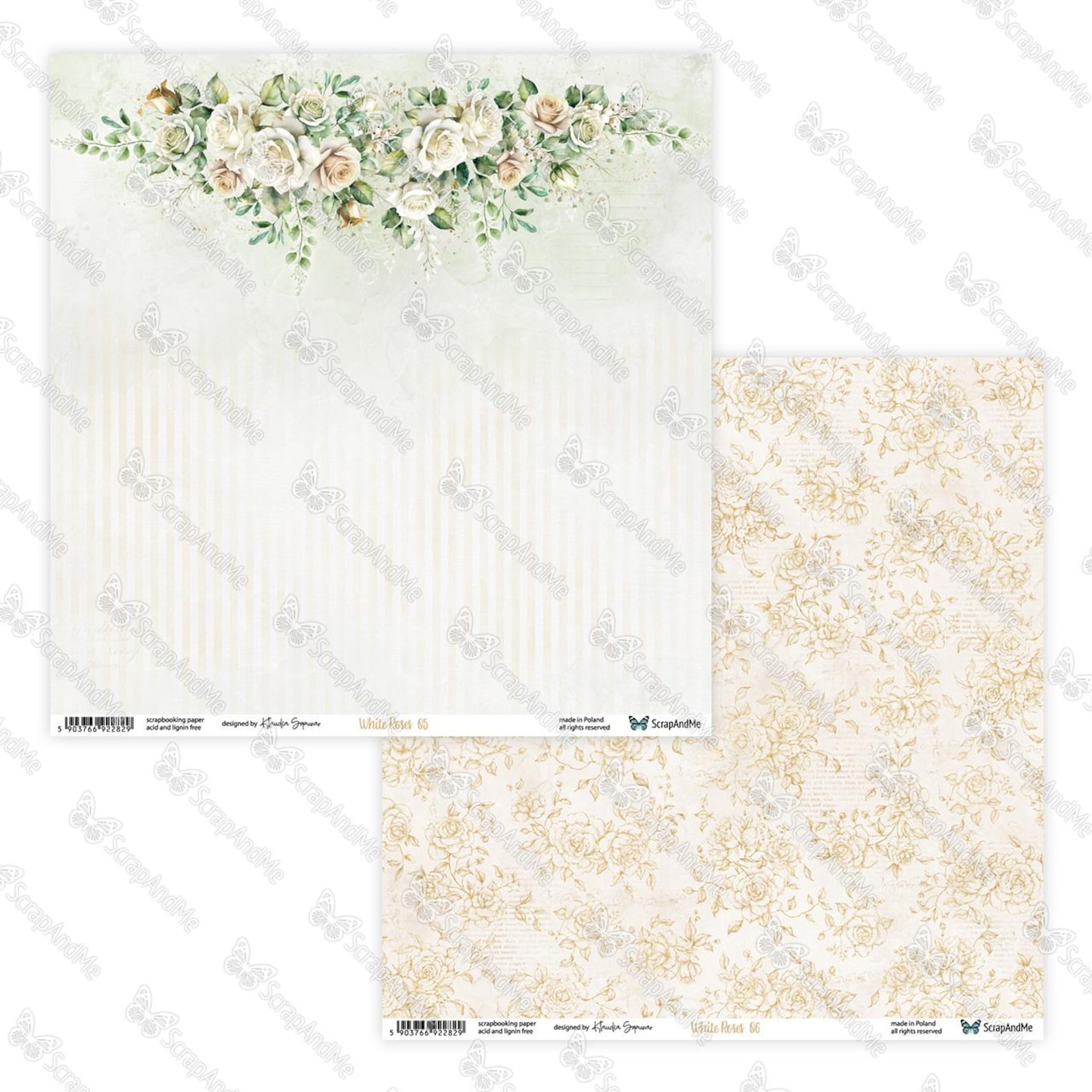 White Roses 12x12 Scrapbook Paper Pack | Wedding Floral Papers | 5 ...