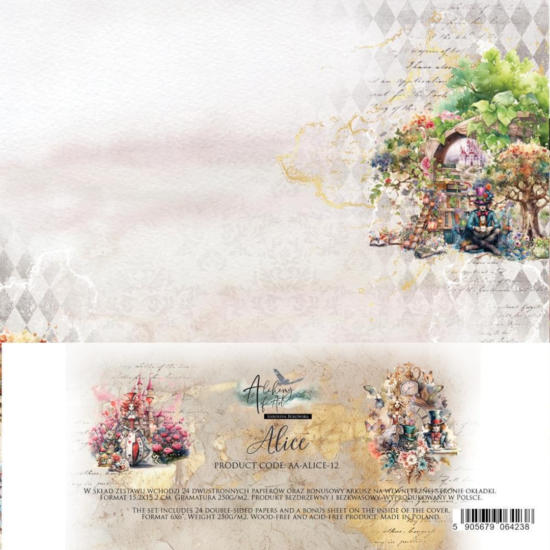 6x6, 24 Sheets, Art Alchemy, Collection Alice, Scrapbooking Paper Set ...
