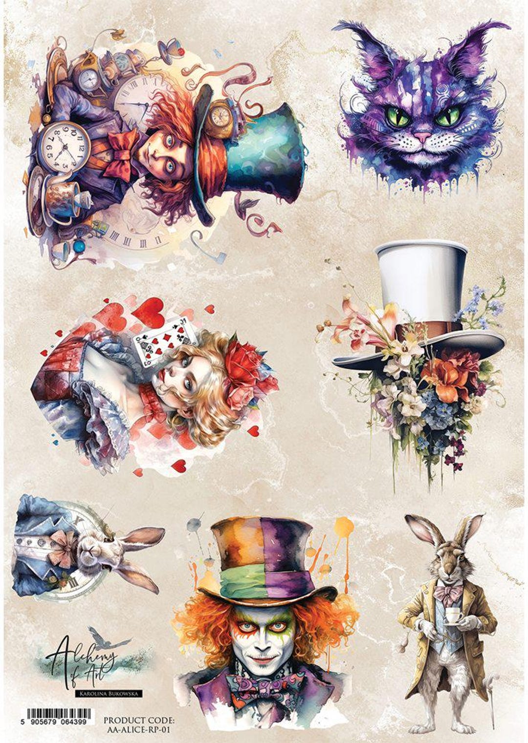 Rice Paper 1, A4 (21x29.7 Cm), Art Alchemy, Collection Alice, Decoupage ...