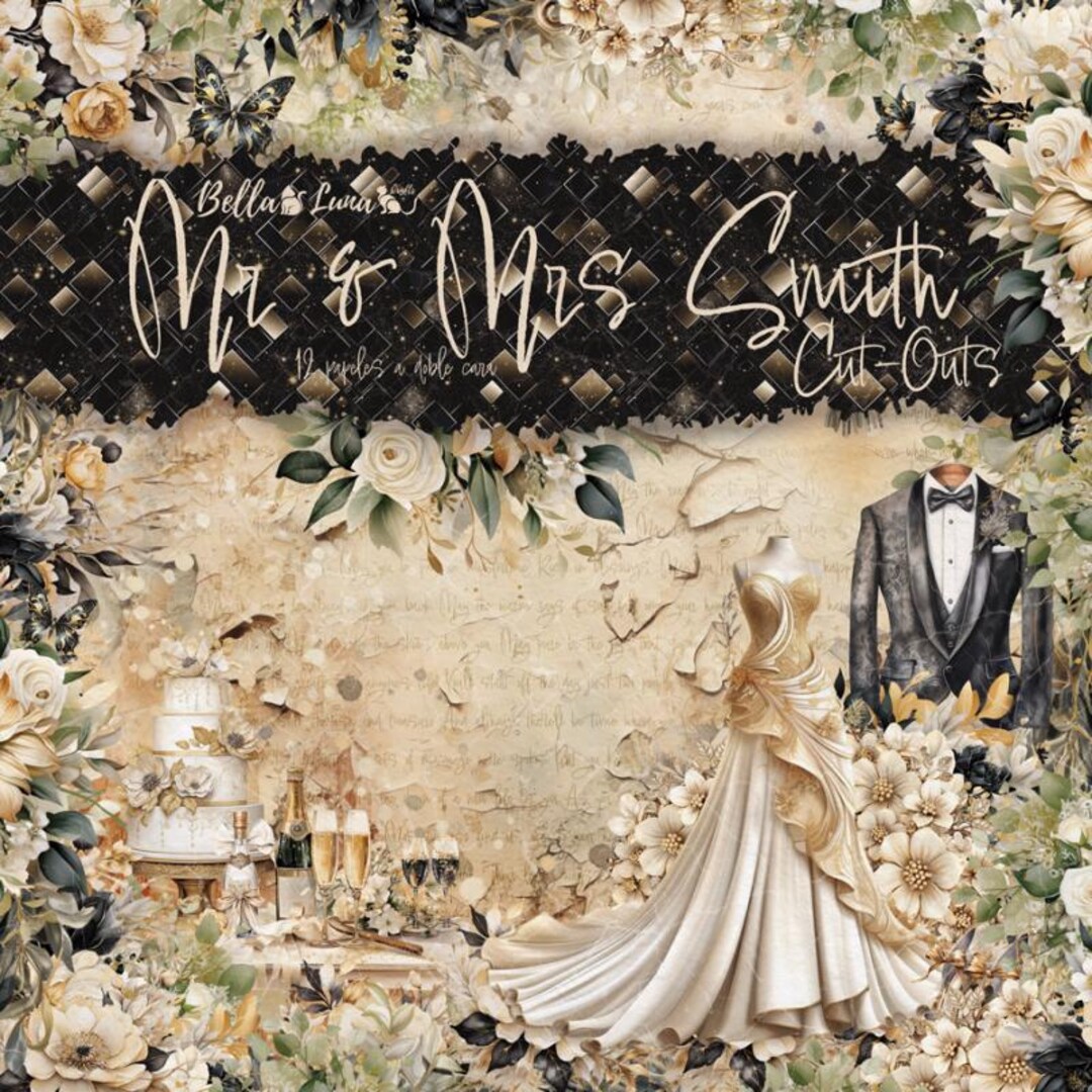 Mr and Mrs Smith Cut Outs Scrapbooking Paper 8x8 | 12 Double-sided ...