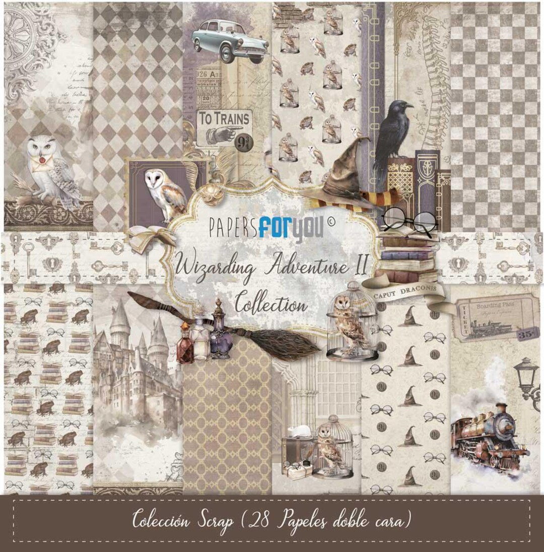 8x8 Scrapbook Paper Pack | 28 Double-sided Sheets | Wizarding Adventure ...