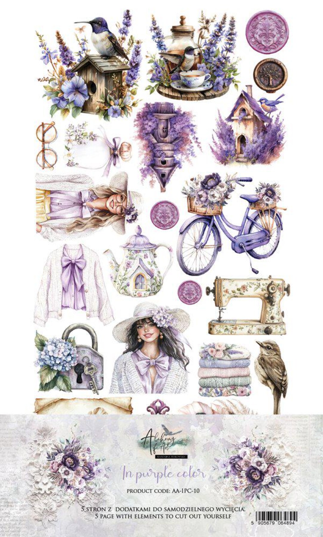 In Purple Colors Fussy Cut Set | 5 Mirror-printed Sheets | 30.5x15 Cm ...