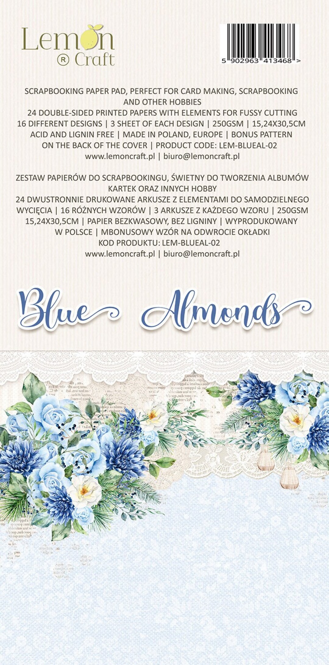 6x12 12 Sheets, Blue Almonds, Lemoncraft, Extras Set for Cutting ...