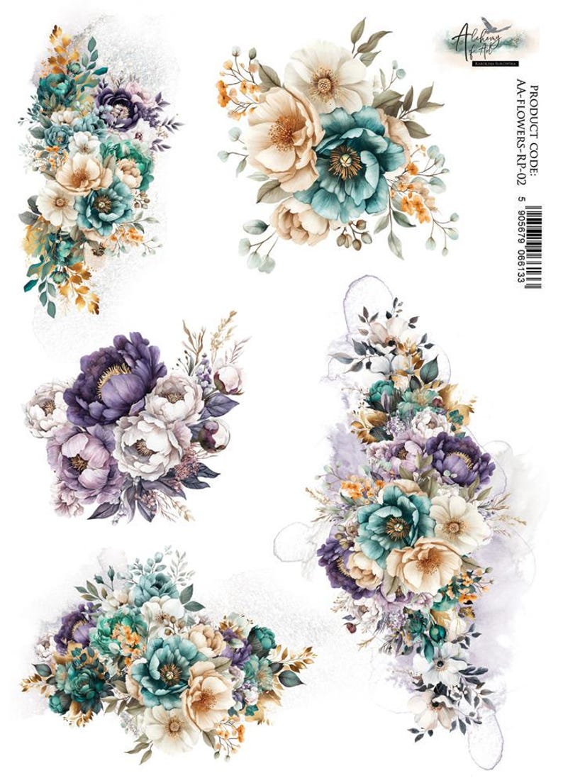 Rice Paper A4 Decoupage Sheet “in Shades of Blue - Flowers 2” | Art ...