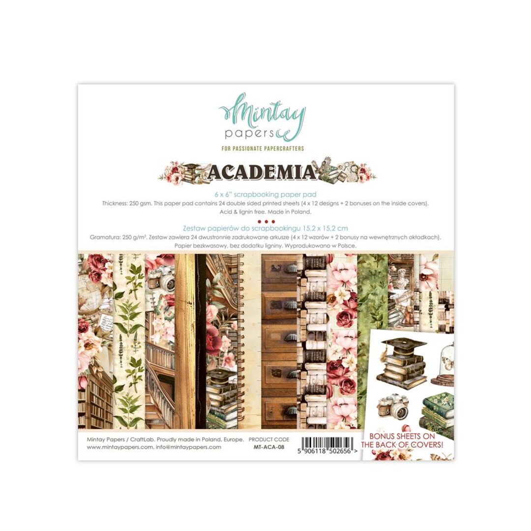 6x6 Scrapbook Paper Pad | Academia Collection | Mintay Papers | Vintage ...