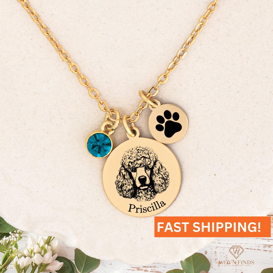 Poodle Necklace,personalized Tiny Poodle Pendant,birthstone and Custom ...