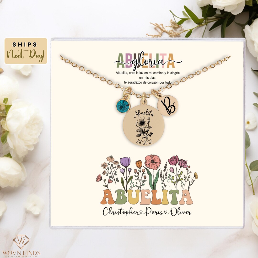 Abuelita Gift, Abuela Spanish Grandma Mothers Gift Birthstone Initial ...