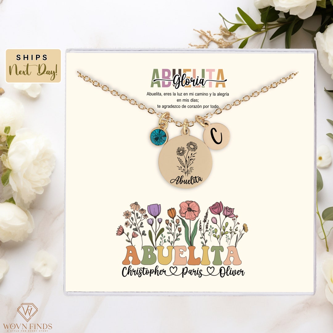 Abuelita Gift, Abuela Spanish Grandma Mothers Gift Birthstone Initial ...