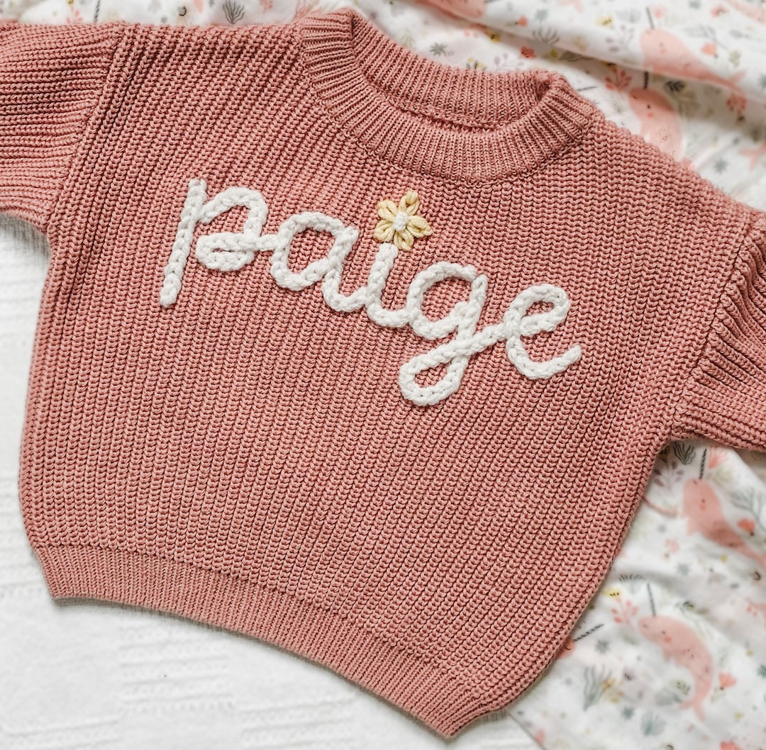 Personalized Hand Embroidered Baby Infant Newborn Name Sweater, Baby ...