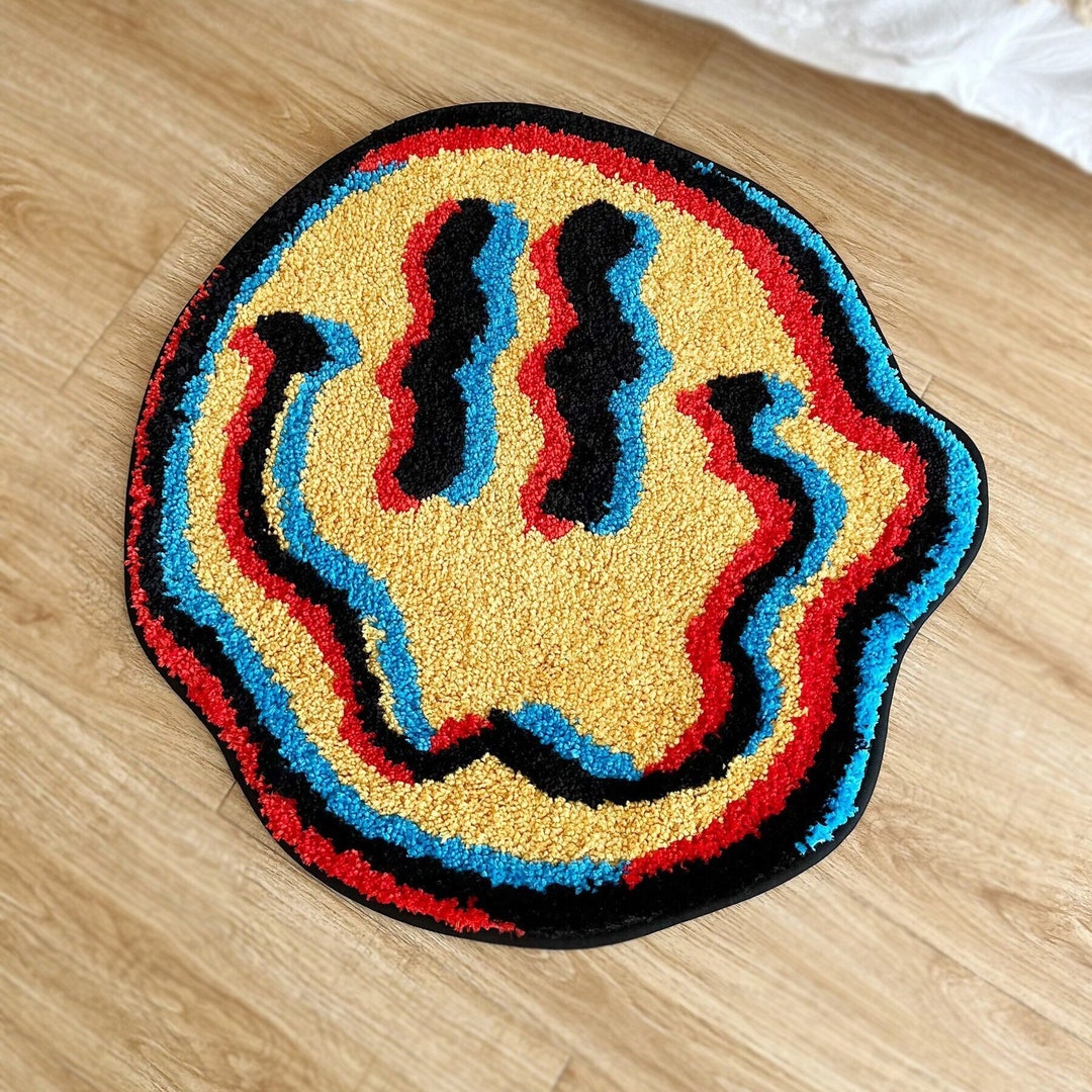 Trippy Smile Handmade Rug Smiley Face Rug, Yellow Rug, Tufted Rug ...