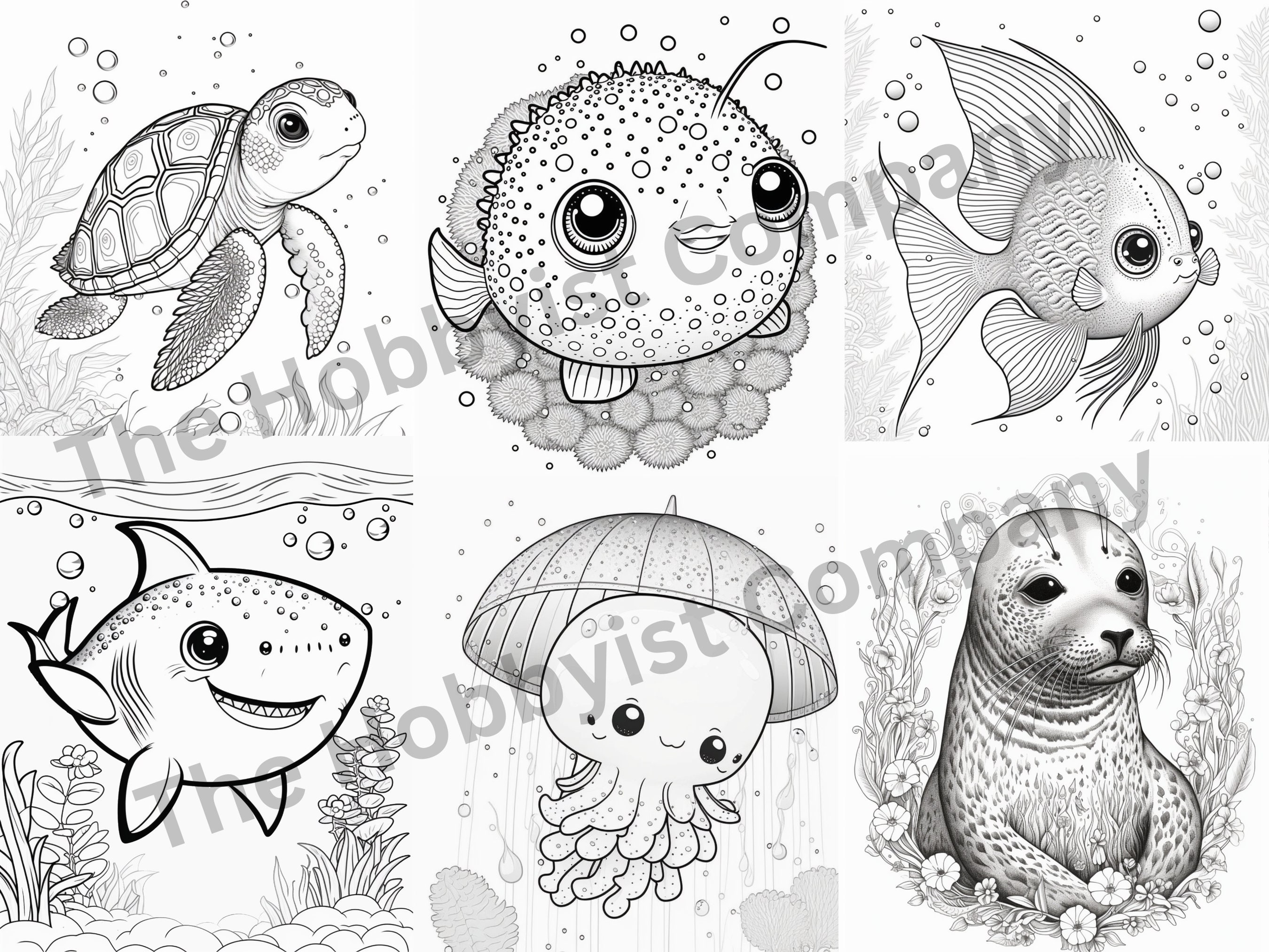Baby Sea Creatures Coloring Pages, Coloring for Adults and Kids, PDF ...