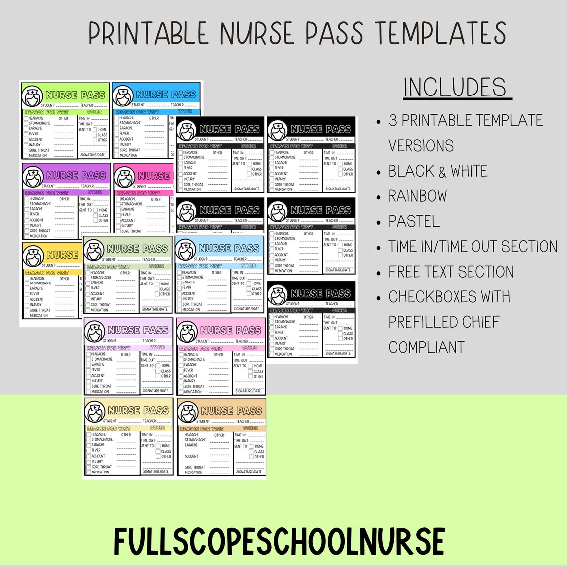 Printable Nurses Office Pass for Digital Download for School Nurses - Etsy