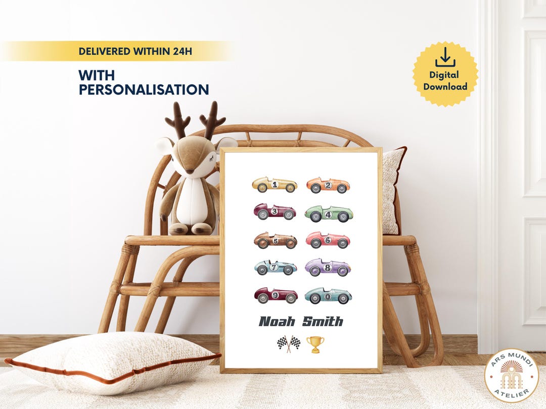 Personalised Cars for Kids Poster, Printable Classic Cars Wall Art ...