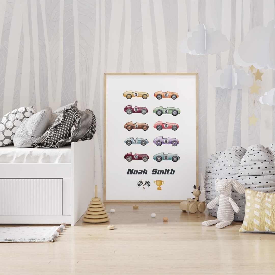 Retro Racing Cars for Kids Poster,personalised Printable Classic Cars ...