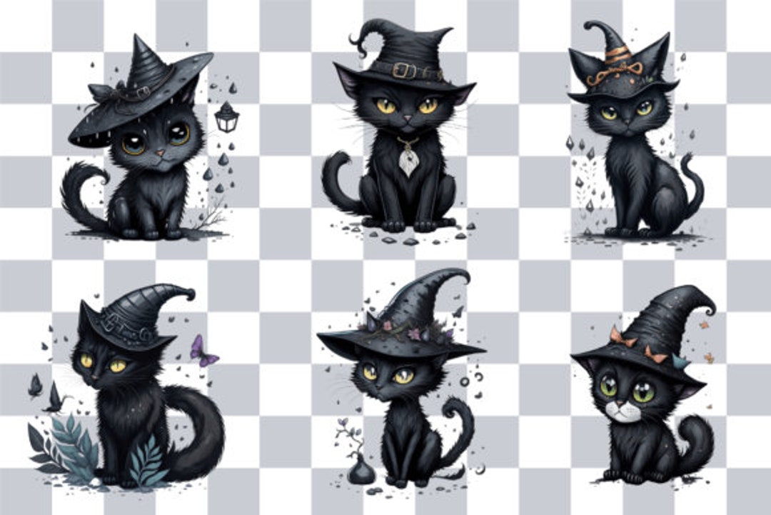 Watercolor Black Cats Clipart Halloween Clipart Halloween - Etsy