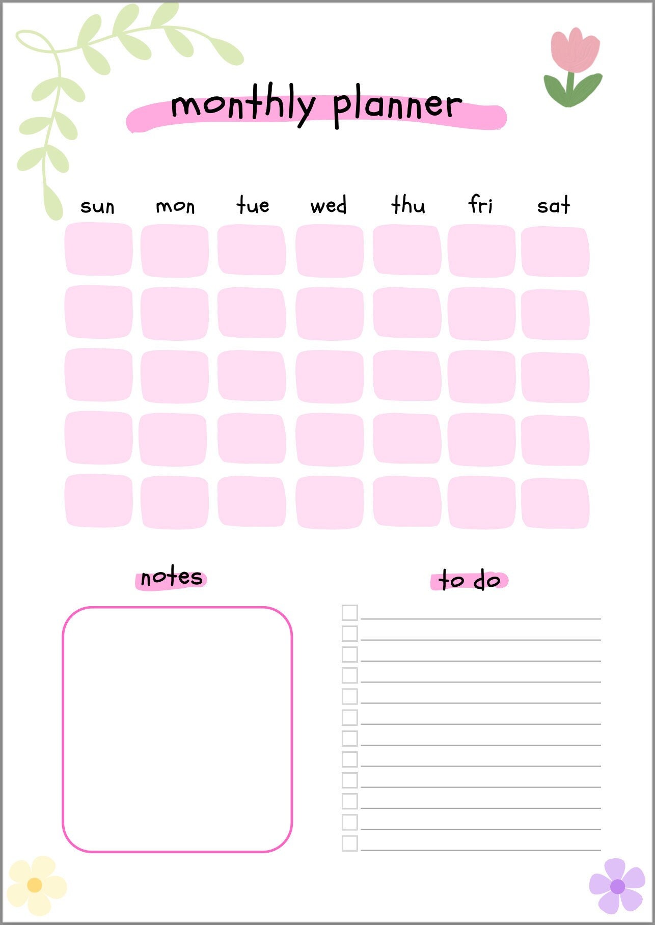 Monthly Planner - PRINTABLE - Etsy