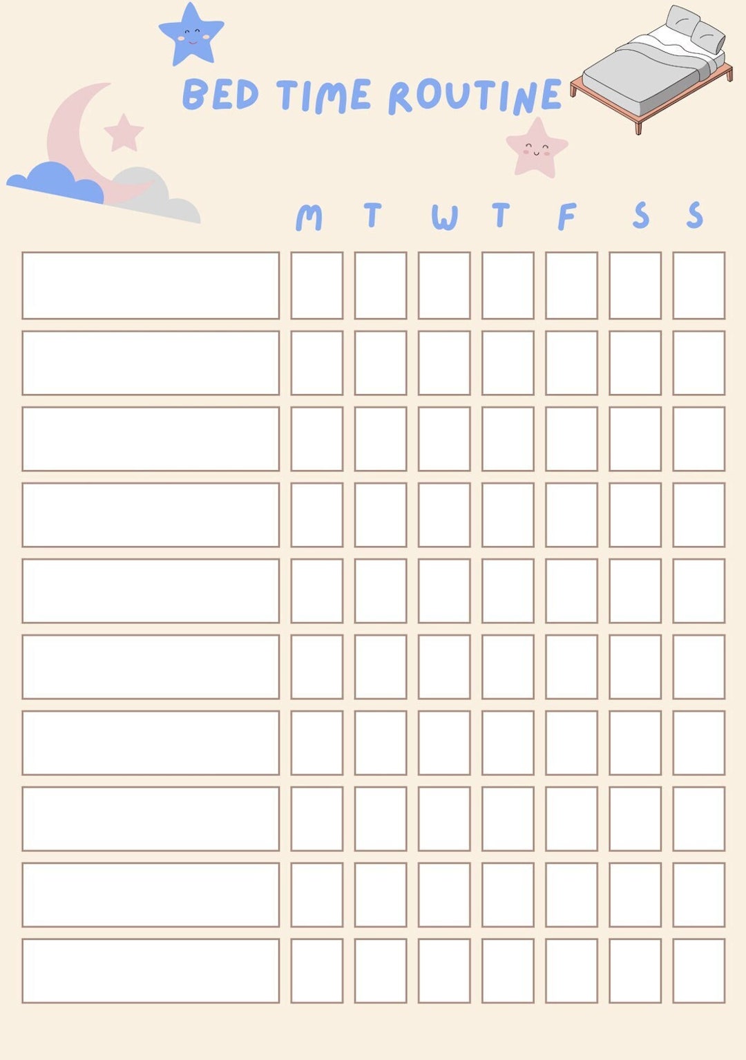 Bed Time Routine PRINTABLE - Etsy