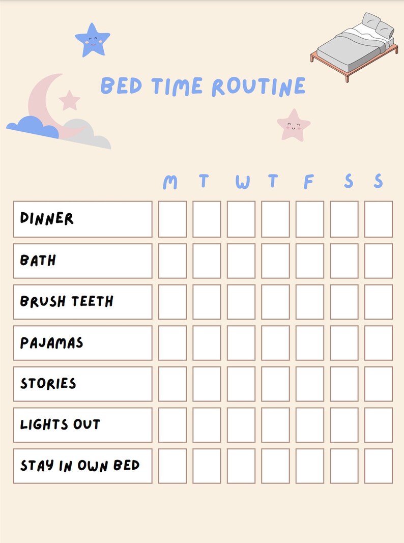 Bed Time Routine PRINTABLE - Etsy