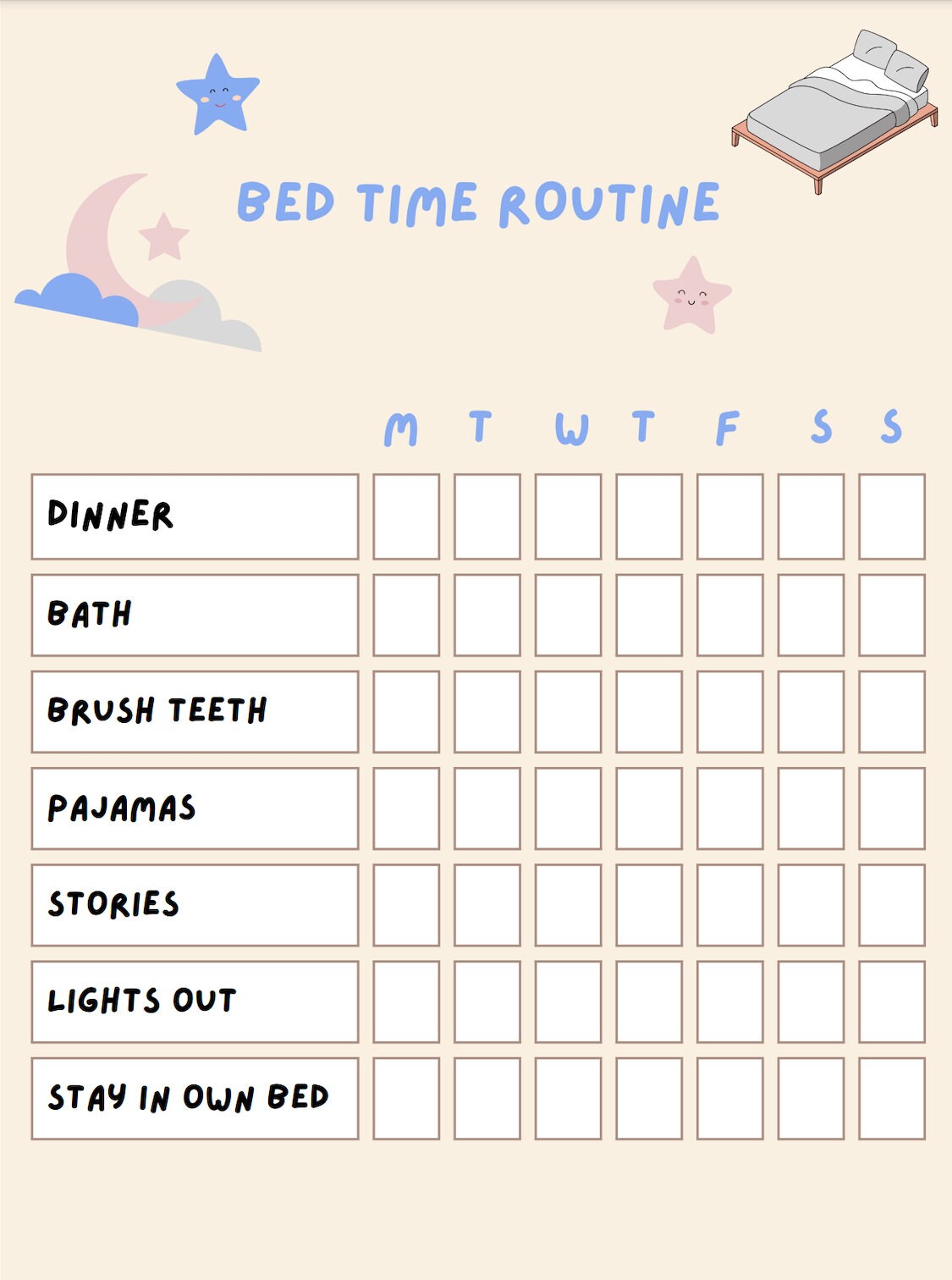 Bed Time Routine PRINTABLE - Etsy