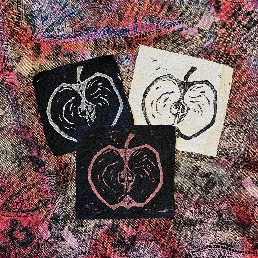 Apple Patch – Handprinted Linocut Fabric Patch - Etsy