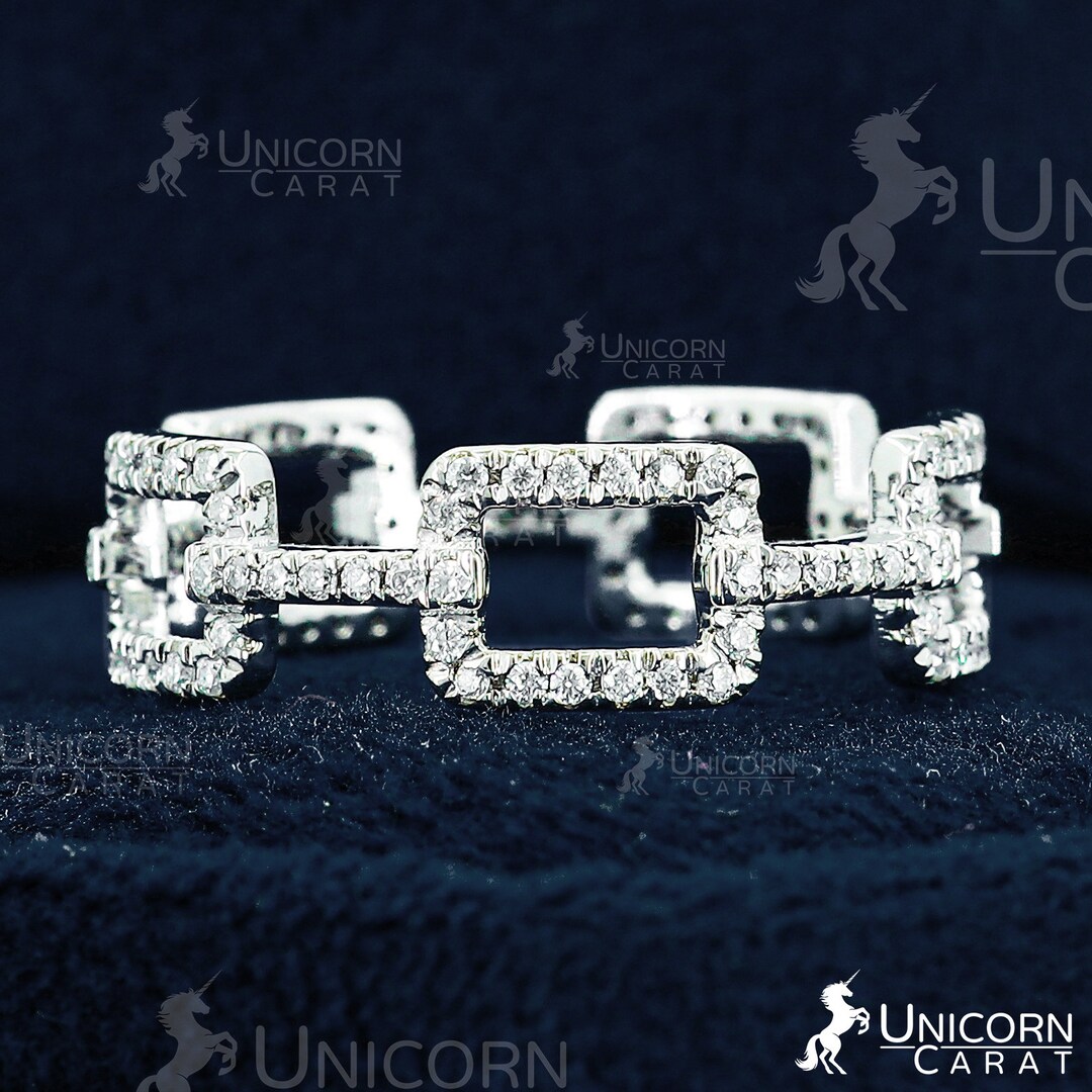 Chain Link Pave Band 0.34 TW Round Moissanite Rectangular Chain Full ...