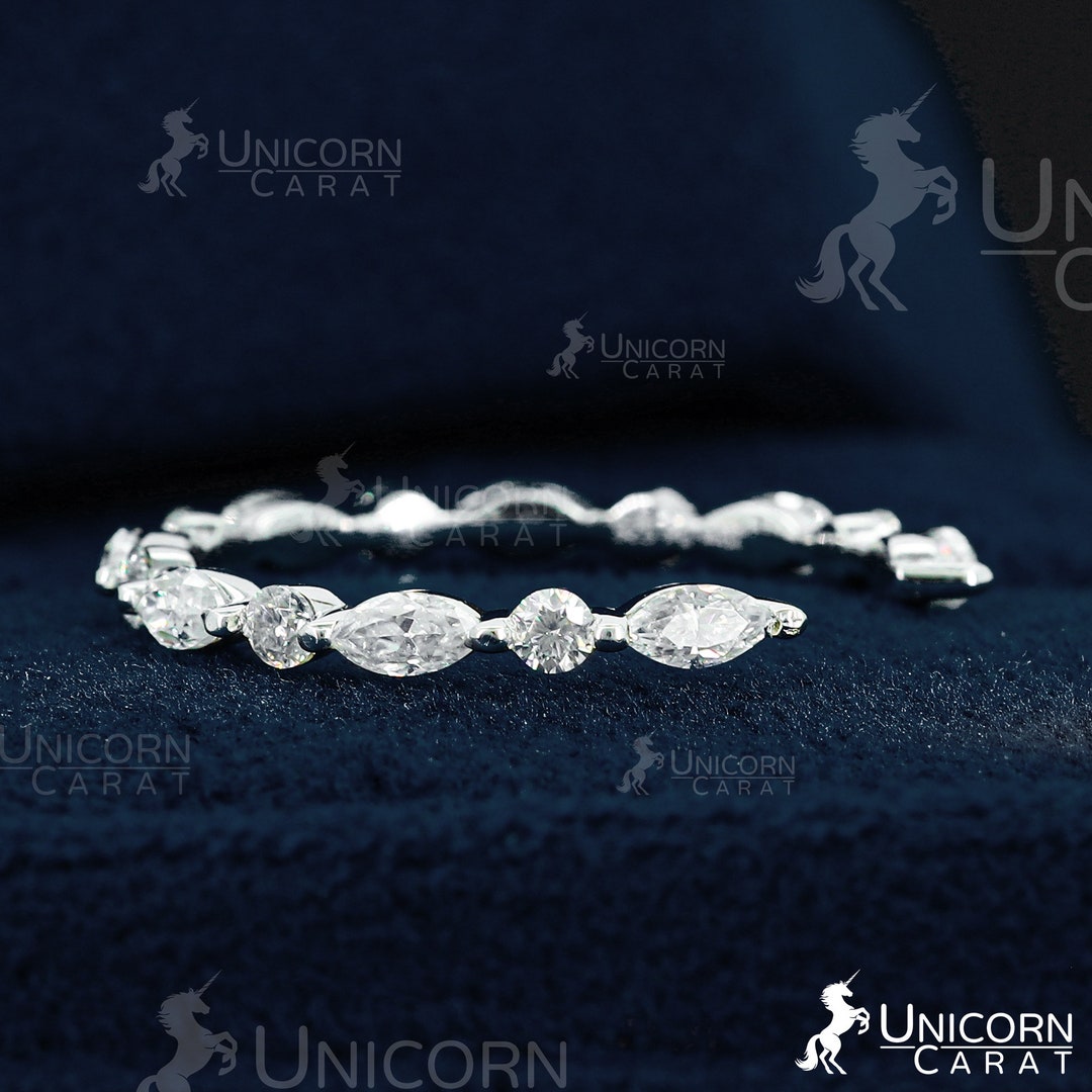 Minimalist Open Gap Wedding Band 0.64 TW Marquise and Round Moissanite ...