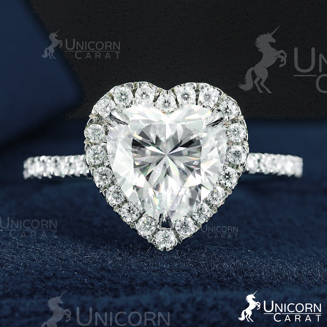 8MM Heart Shaped Diamond Ring Heart Cut Moissanite Diamond Engagement ...