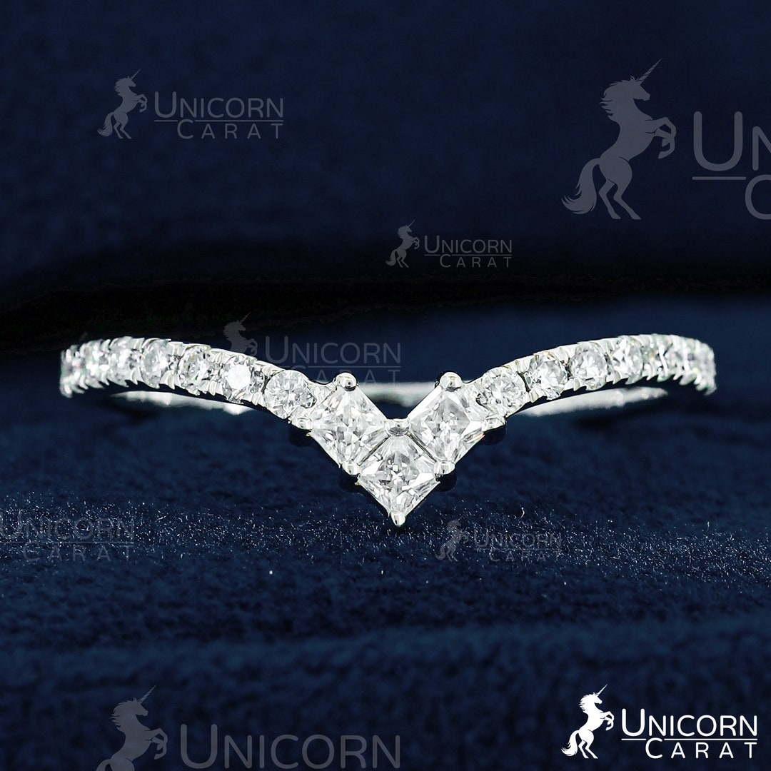 V Shaped Band 2mm Moissanite Wedding Band for Women V Shape Ring ...