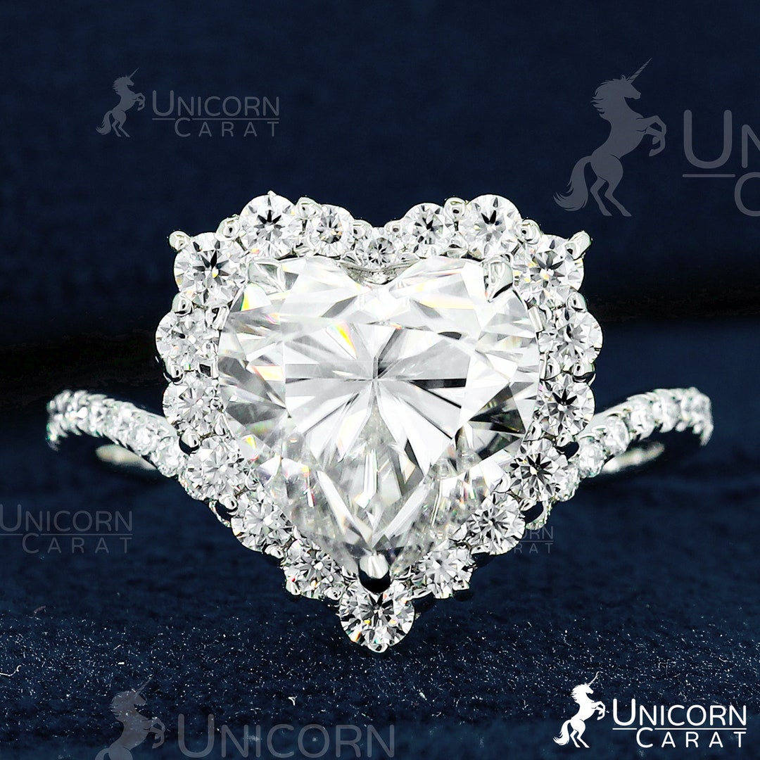 Heart Cut Modern White D Colorless Moissanite Solitaire Ring, Heart ...