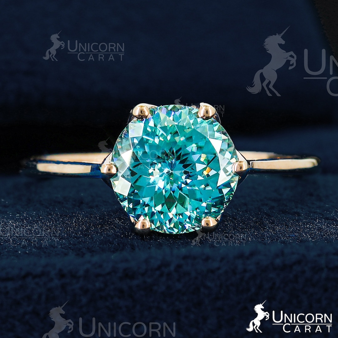 1.5 CT Portuguese Cut Cyan Blue Moissanite Engagement Ring Solitaire ...