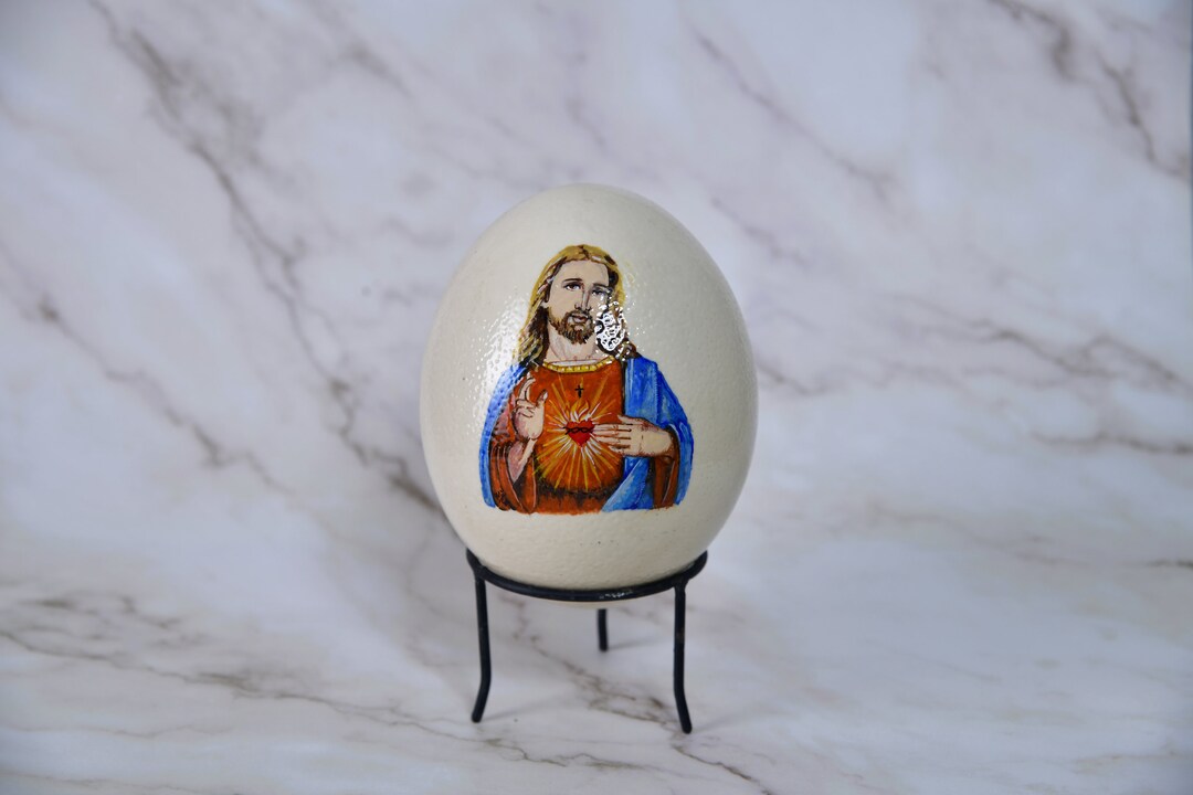 Jesus / Black Iris Hand-painted Ostrich Egg - Etsy