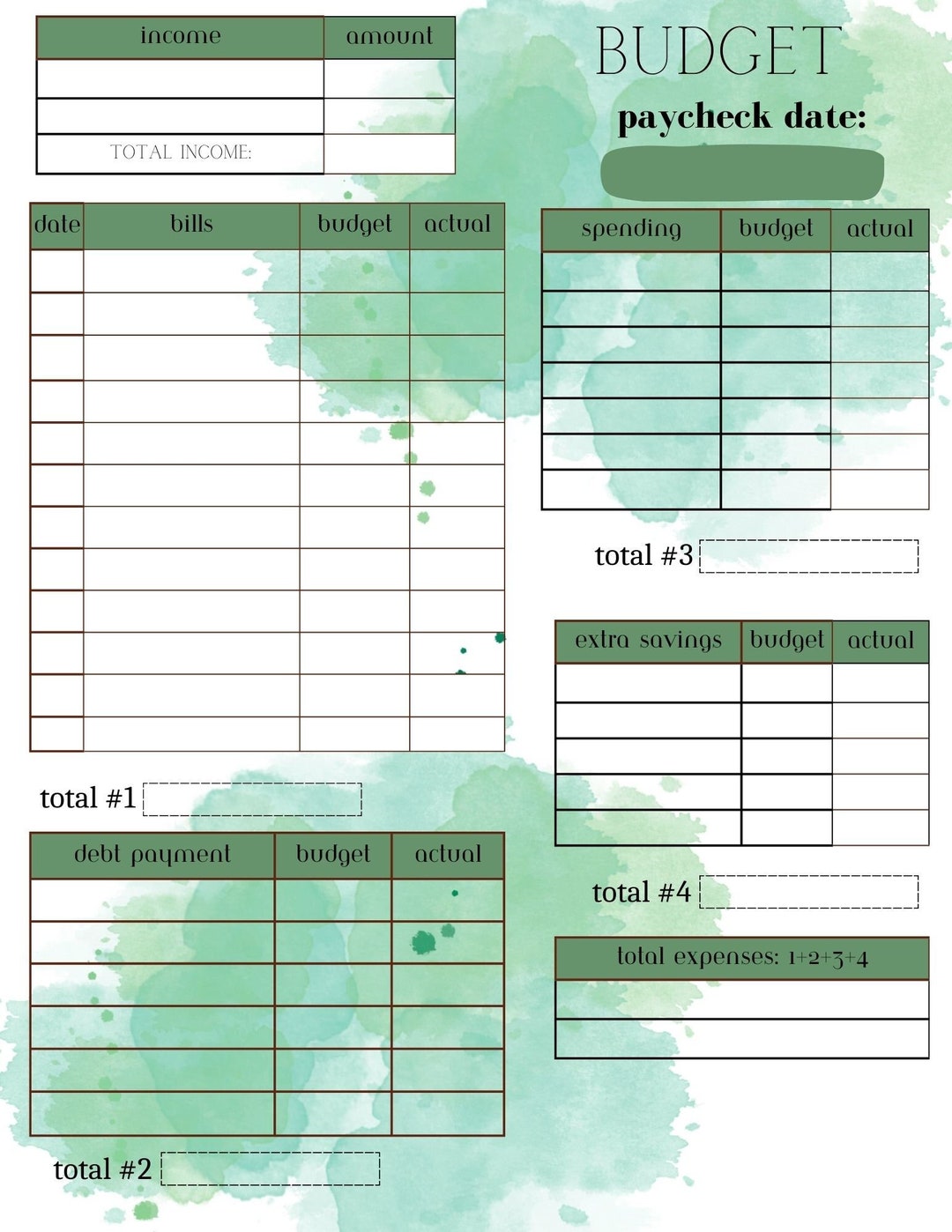 Green Budget Template - Etsy