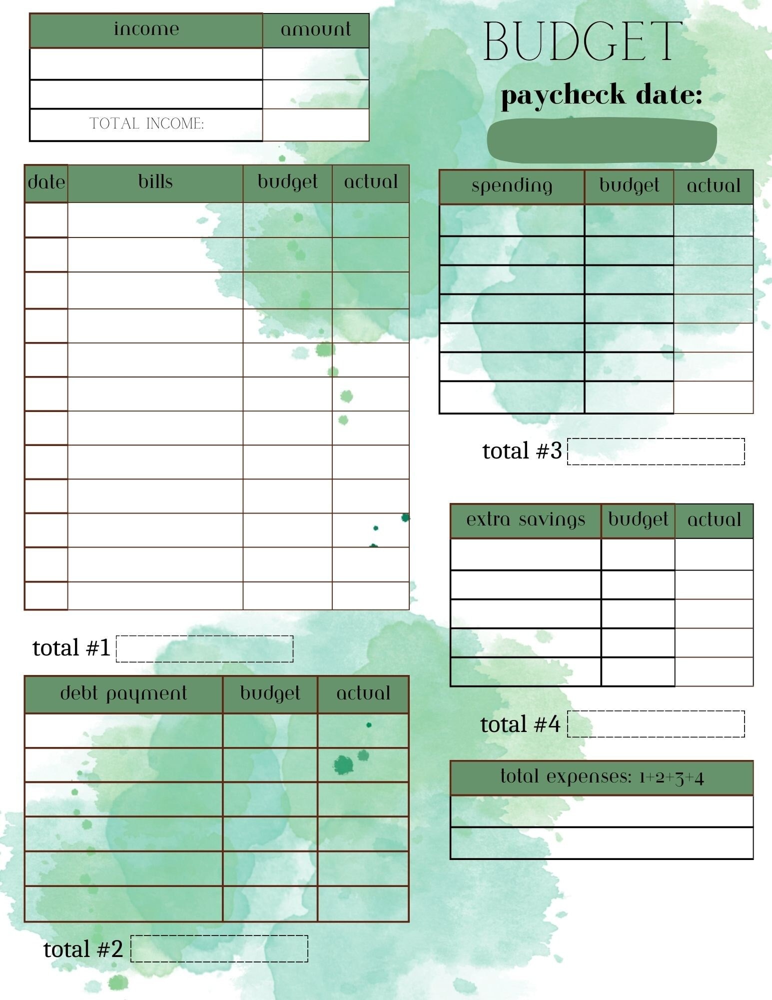 Green Budget Template - Etsy