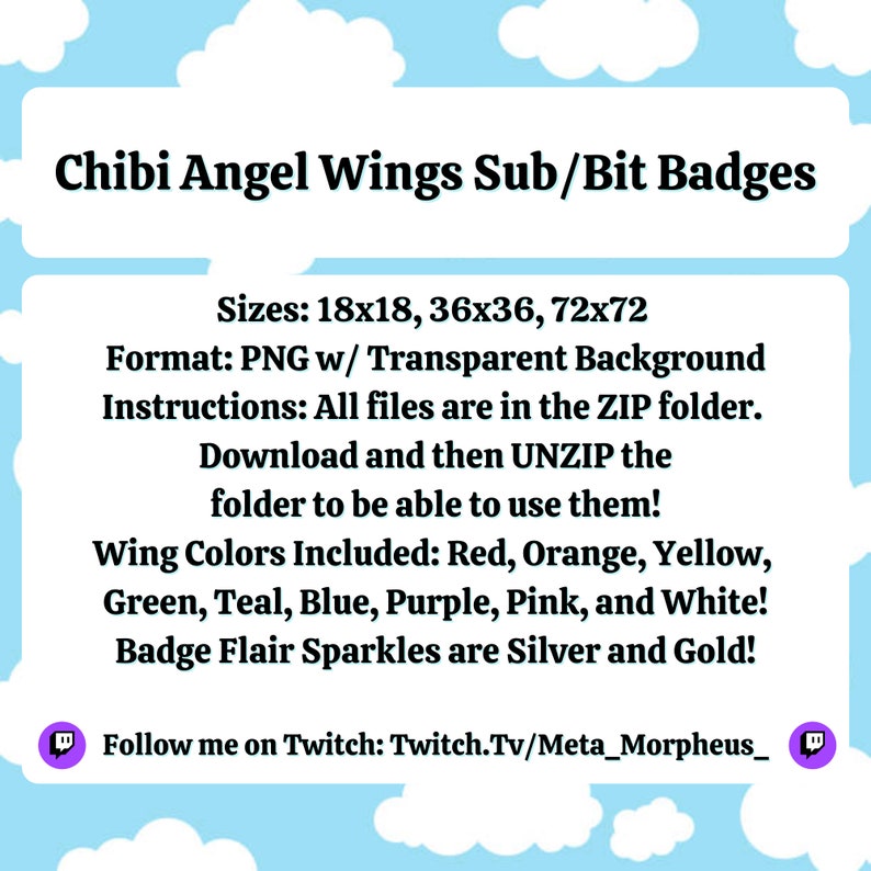 MATCHING BADGE SETS Cute Chibi Angel Wings Sub and Bit Badges for ...
