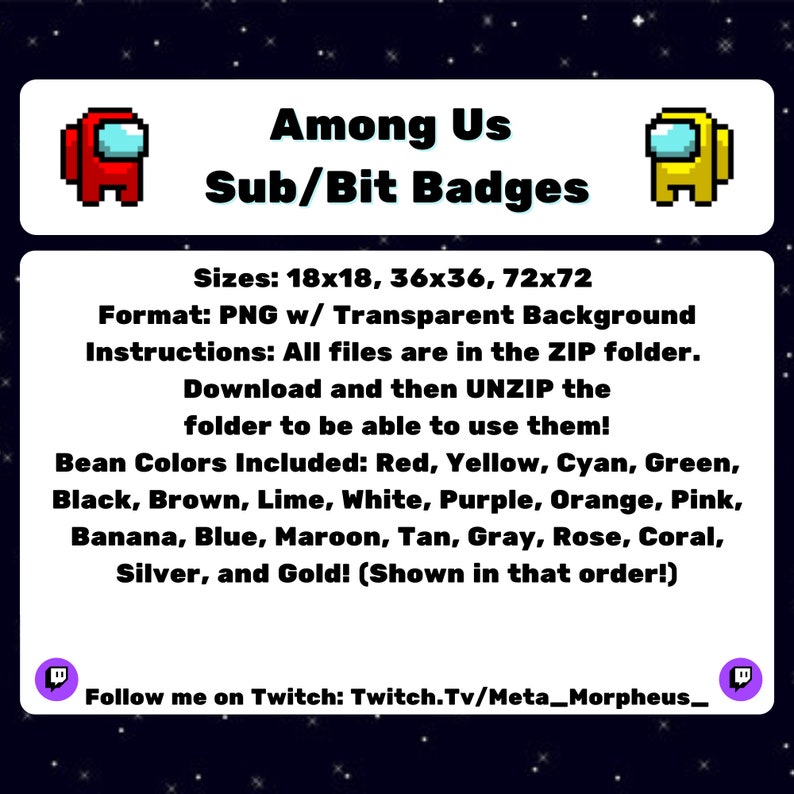 Among Us Twitch Badges | Pixel Art and Ready to Use! 20 Colors! - Etsy ...