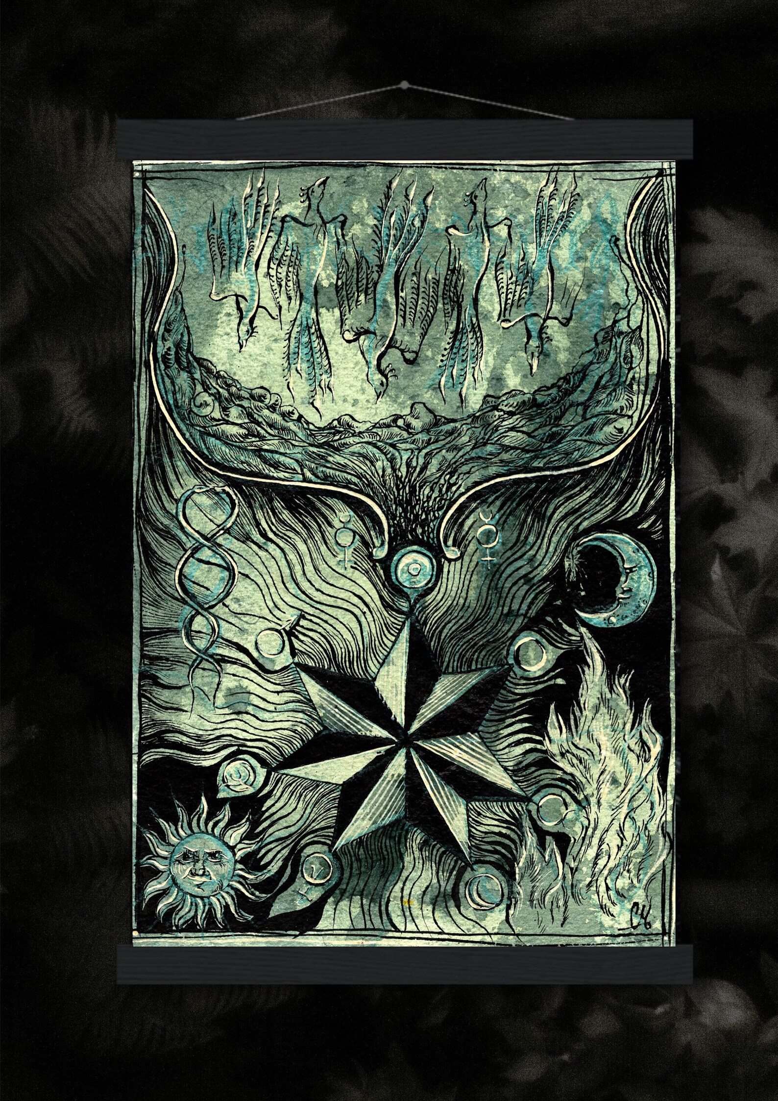 Original Alchemy Illustration Art Print, "nigredo", Premium Matte Paper ...