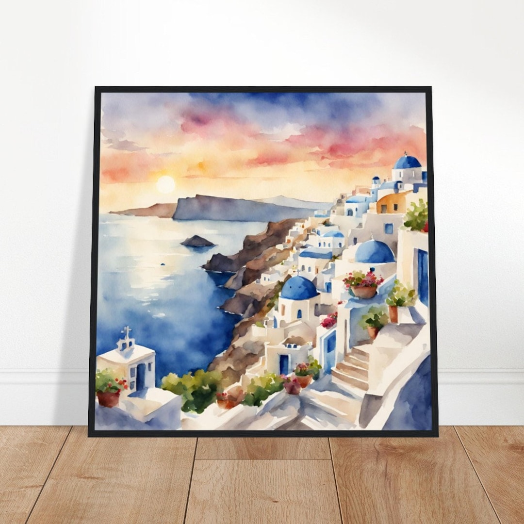 Santorini Art, Santorini Painting, Santorini Watercolor Art, Watercolor ...
