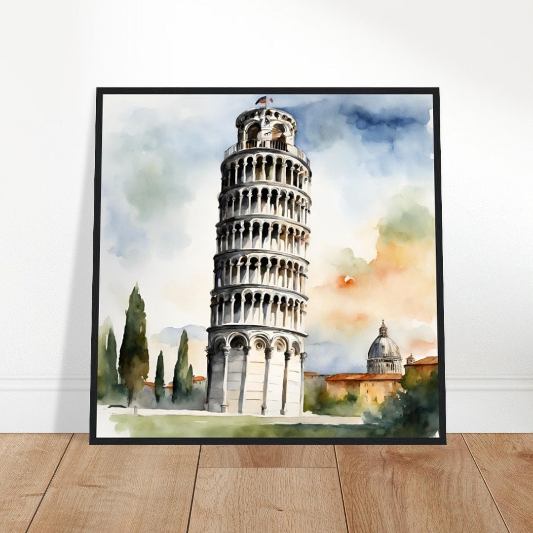 Tower of Pisa Art, Tower of Pisa Painting, Tower of Pisa Watercolor Art ...